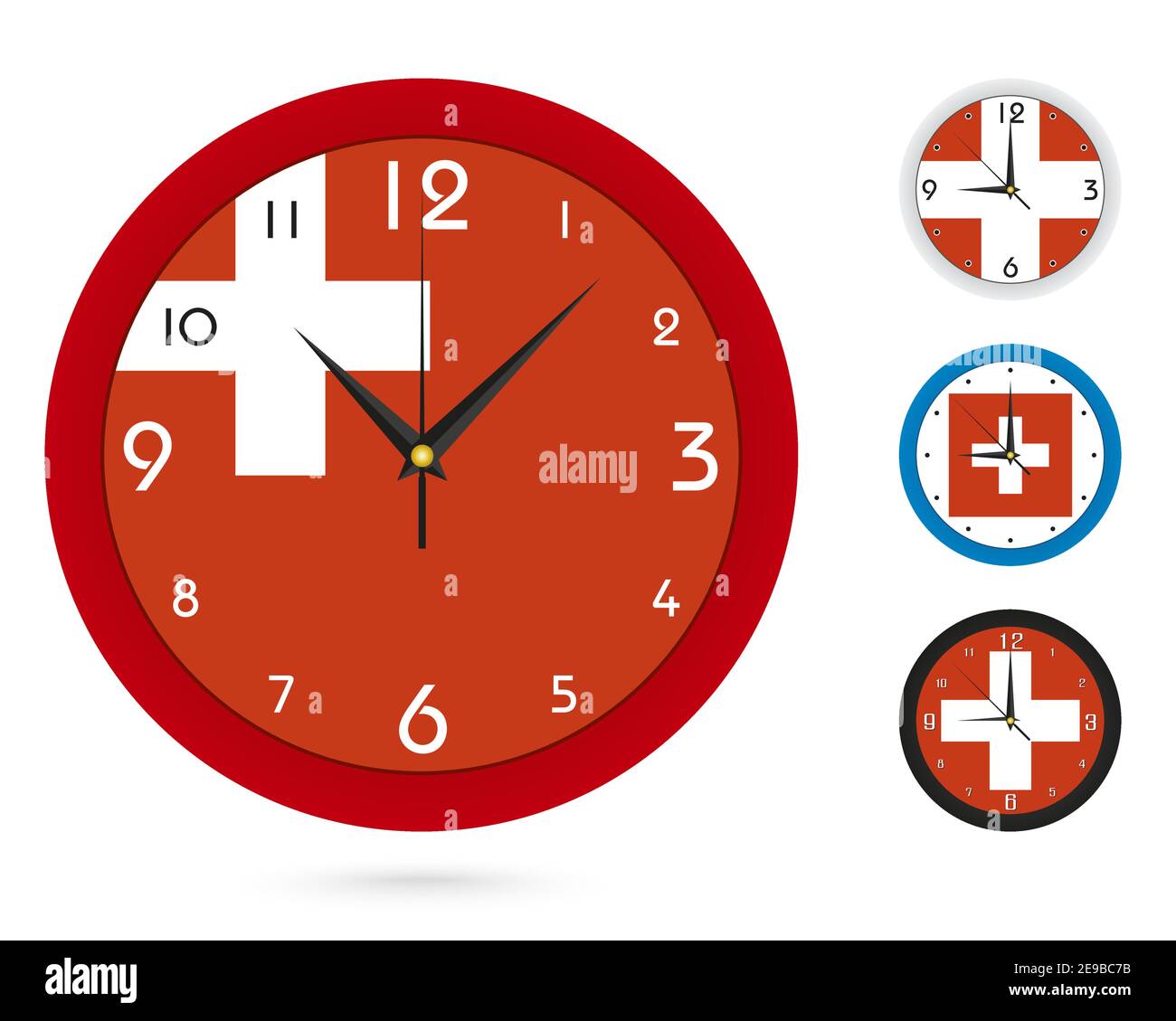 Wall Clock Design with National Flag of Switzerland. Four different ...