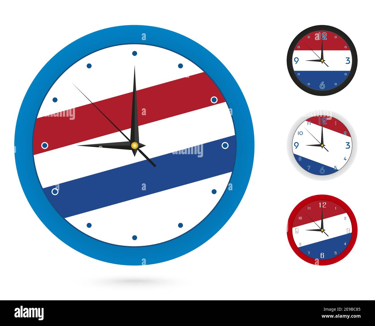 Wall Clock Design with National Flag of Netherlands. Four different ...