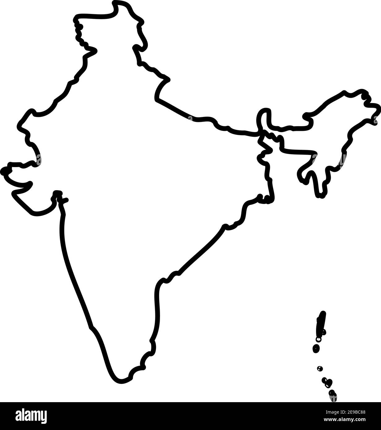 India - solid black outline border map of country area. Simple flat ...