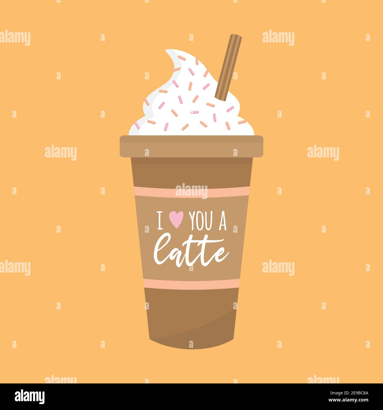 I love you a latte vector illustration. Coffee latte cup with whipped ...