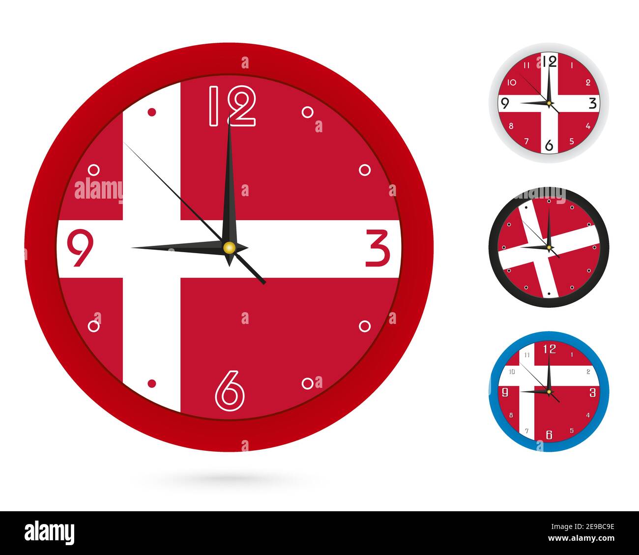 Wall Clock Design with National Flag of Denmark. Four different design ...