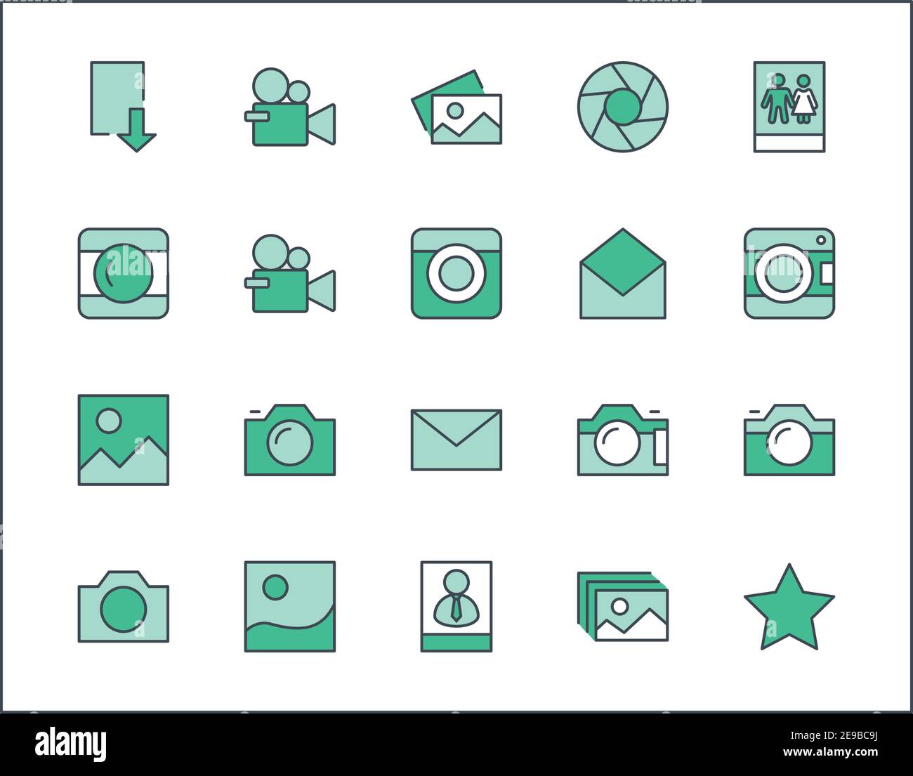 Set of Cameras and photo, vector line icons. Contains symbols of ...