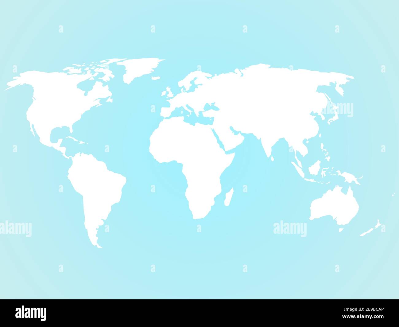 Simplified white world map silhouette on turquoise blue background ...