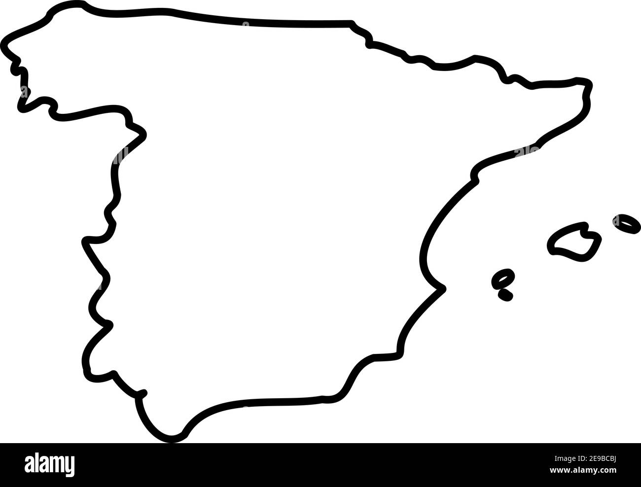 Spain - solid black outline border map of country area. Simple flat ...