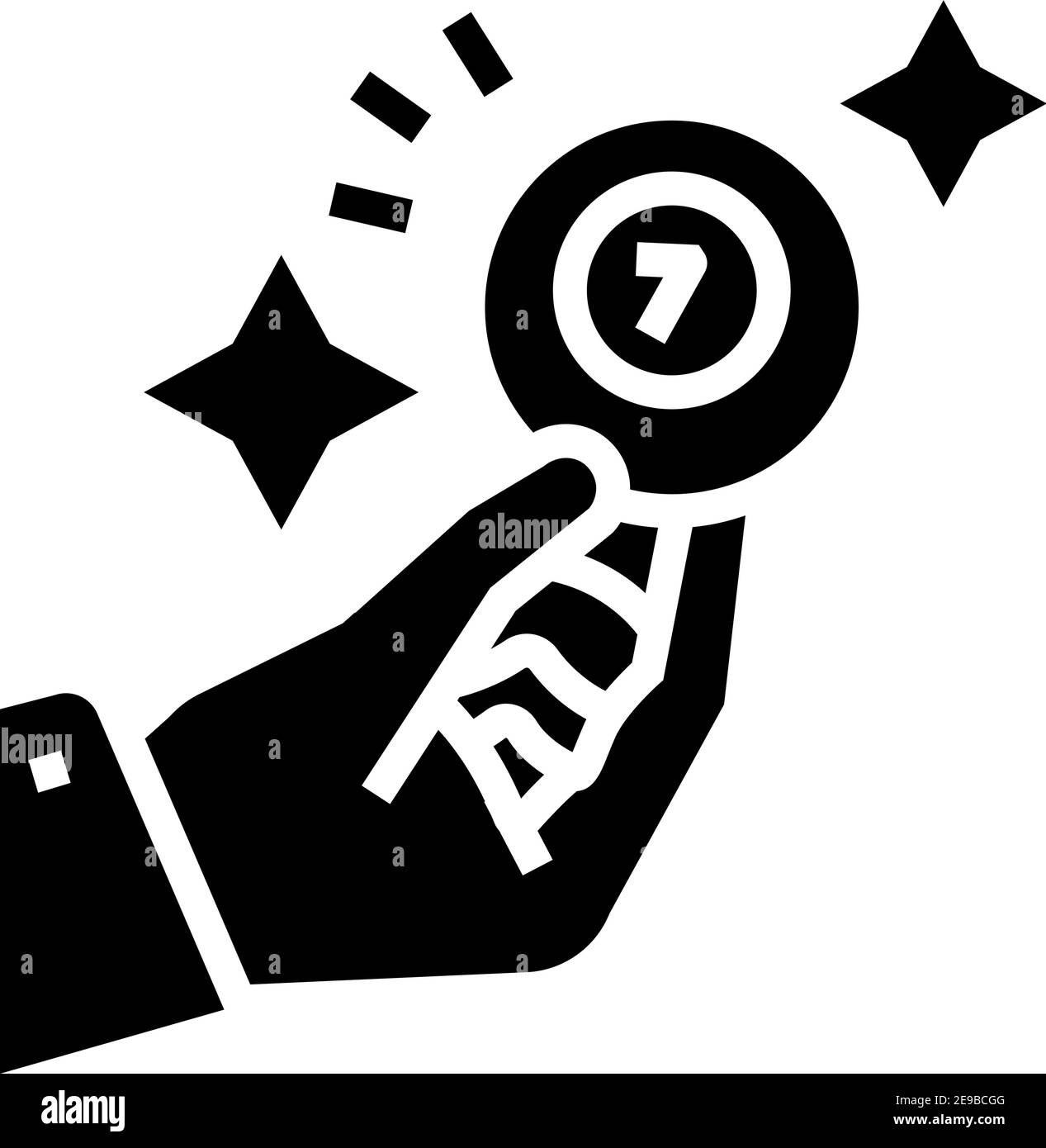 hand holding lotto ball with won number glyph icon vector illustration ...