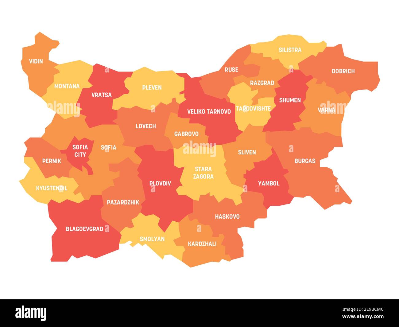 Orange political map of Bulgaria. Administrative divisions - provinces ...