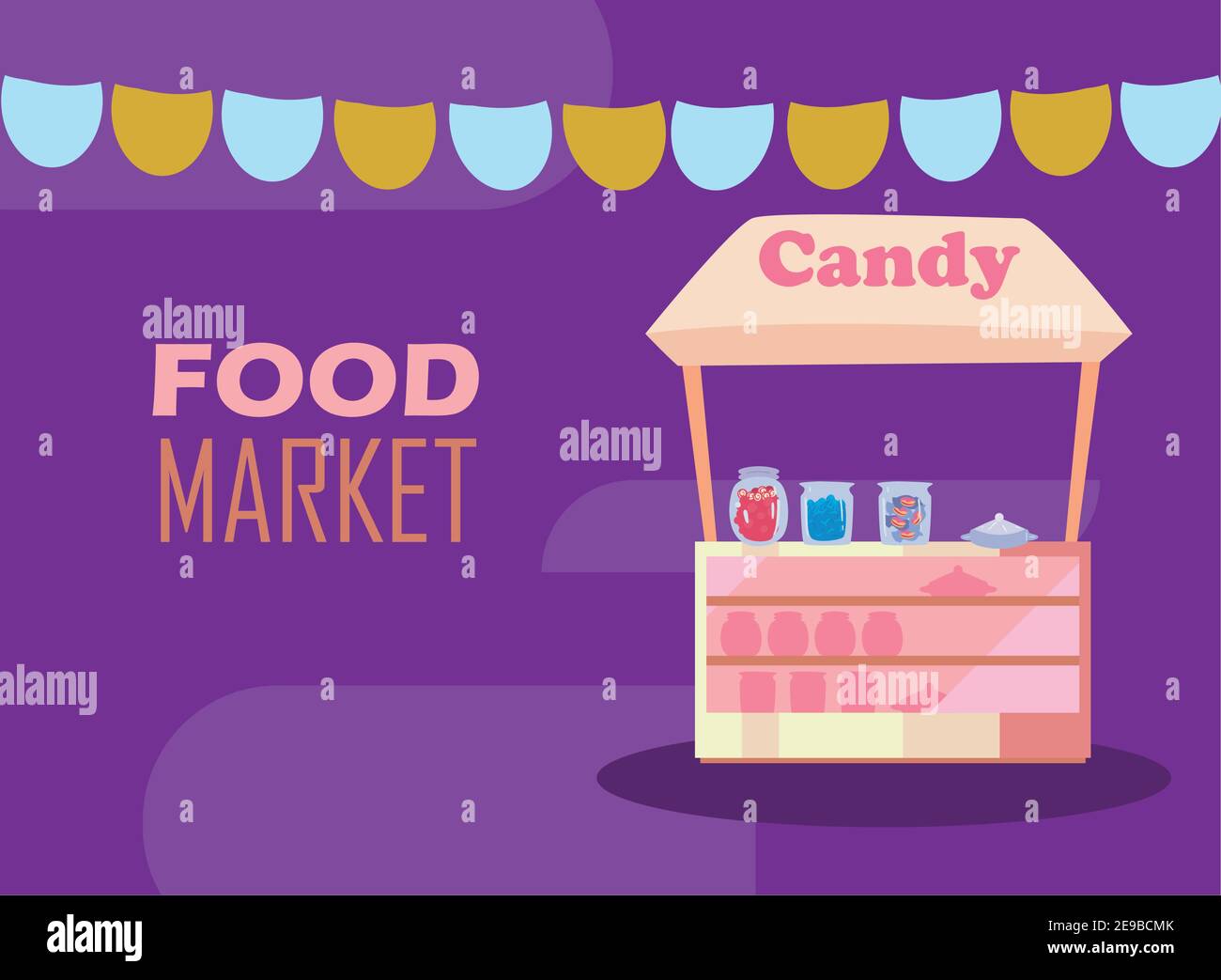 Pink candy market with banner pennant design of shop retail store and ...