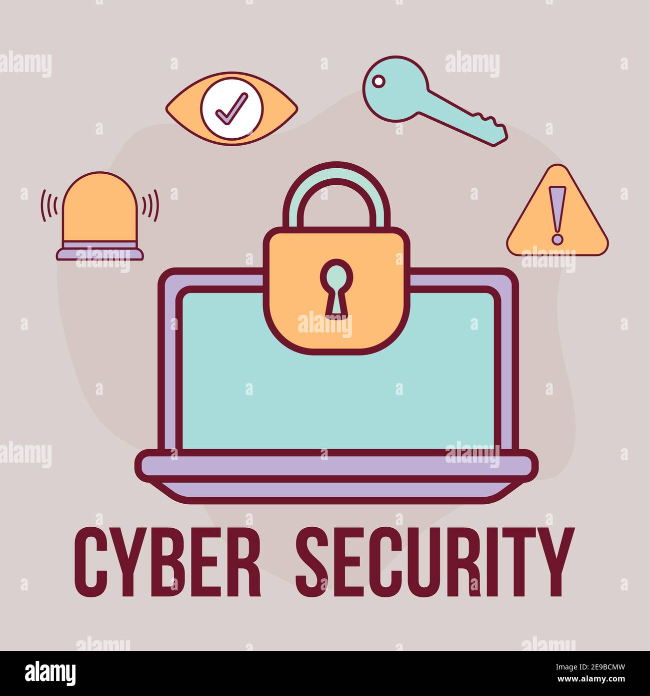 cyber security lettering and one screen with a padlock and bundle of ...