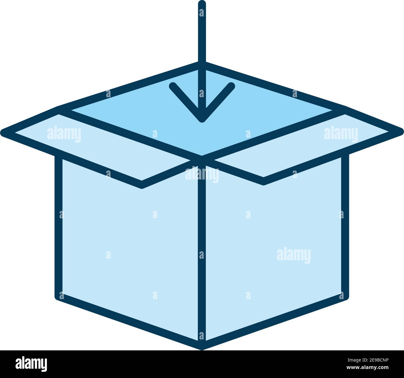 open blue packing box with one arrow on a white background Stock Vector ...