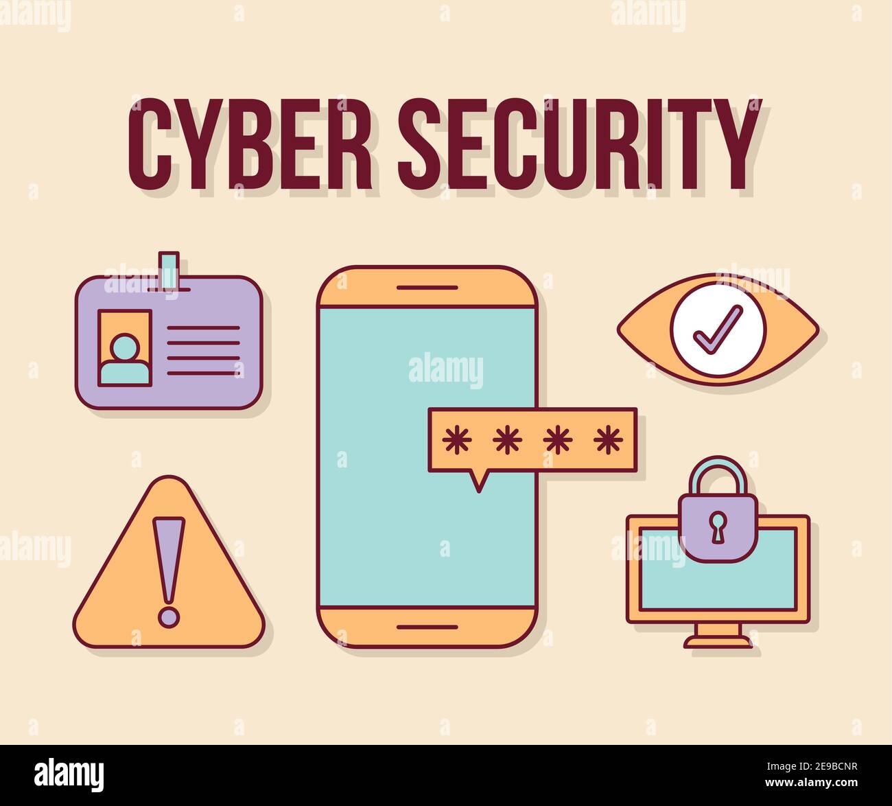 cyber security lettering and and set of cyber security icons on a ...