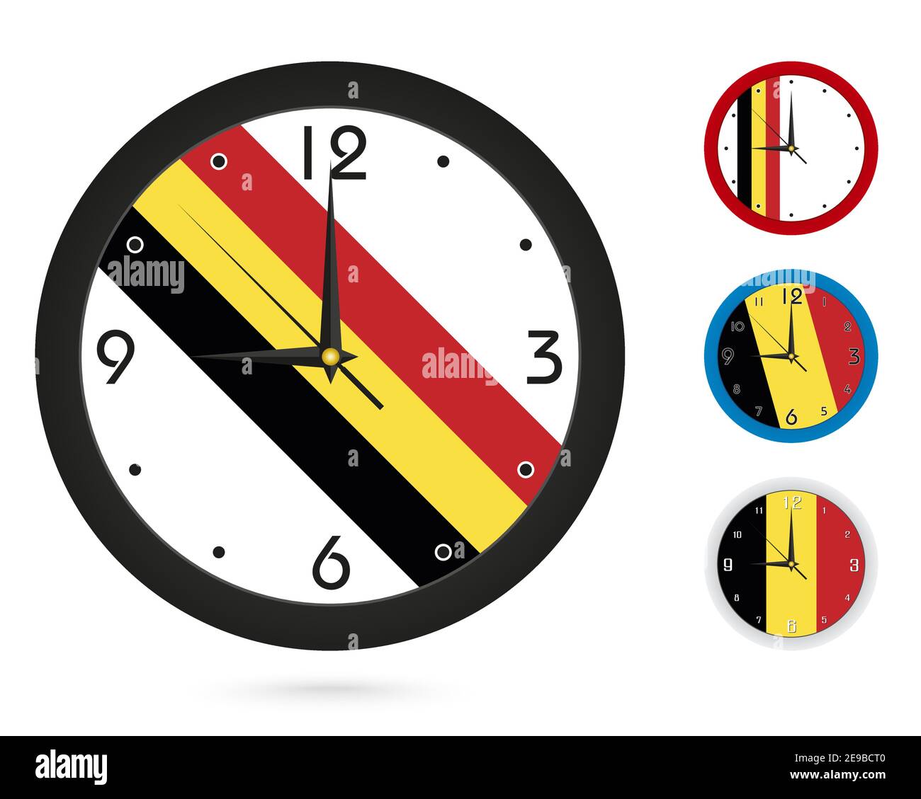 Wall Clock Design with National Flag of Belgium. Four different design ...