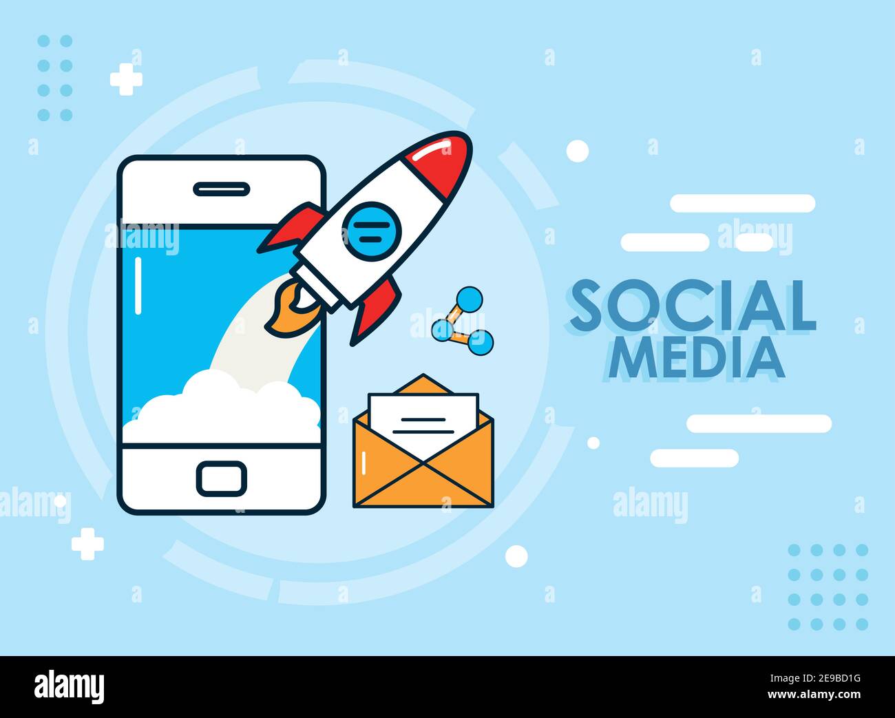 Social media smartphone with rocket and envelope design, multimedia ...
