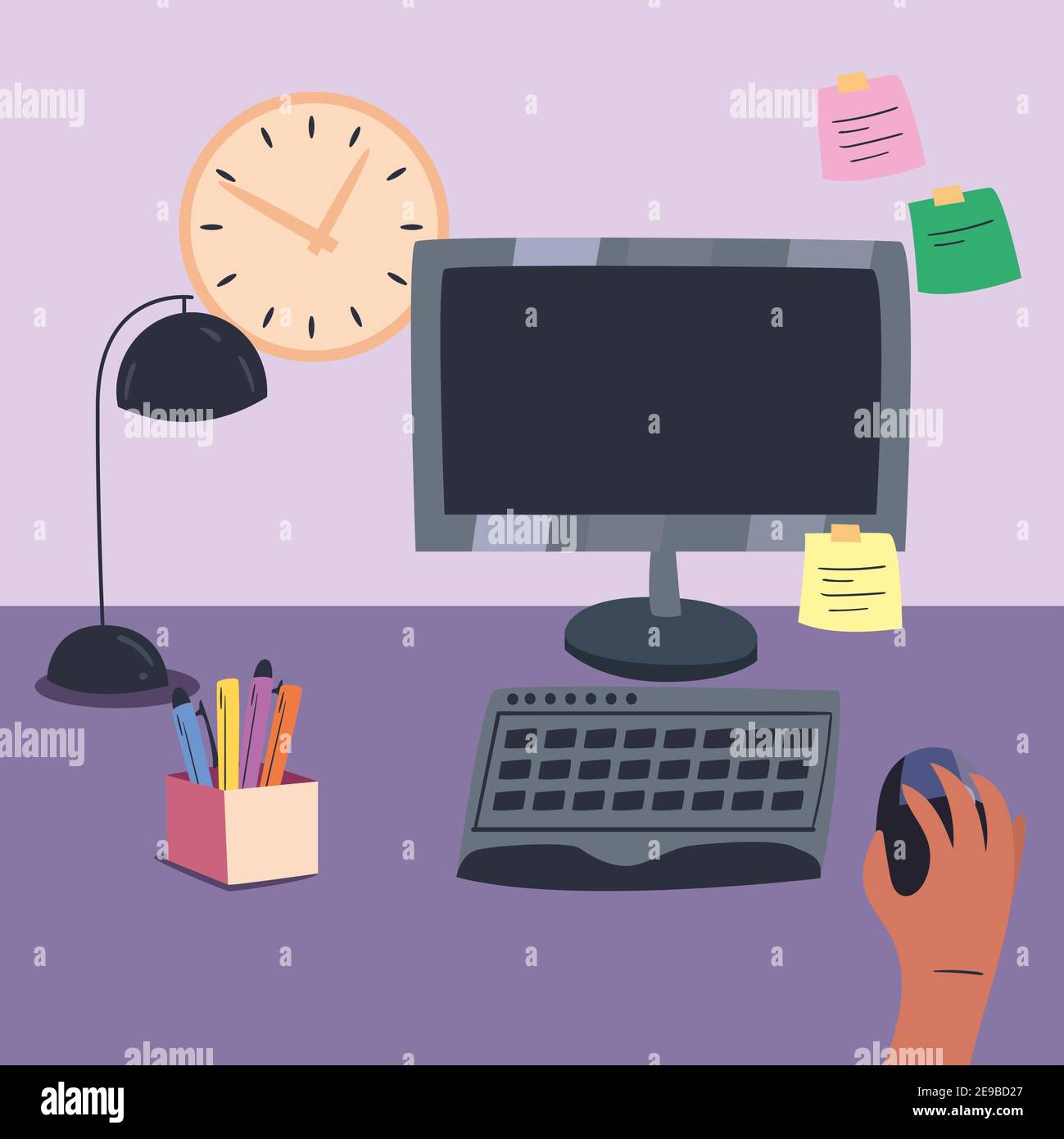 workplace desk with computer and lamp design, work office and ...