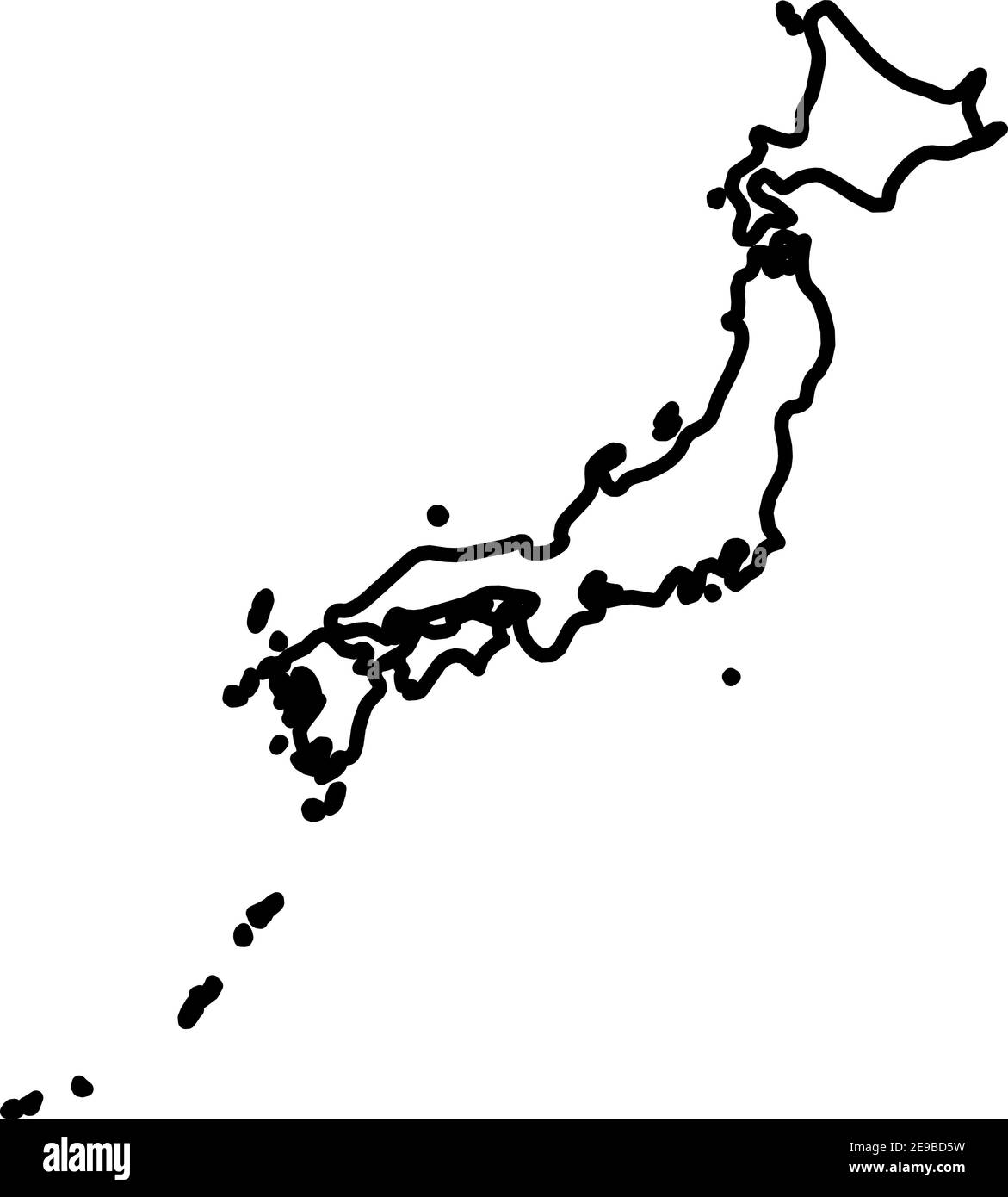 Japan - solid black outline border map of country area. Simple flat ...