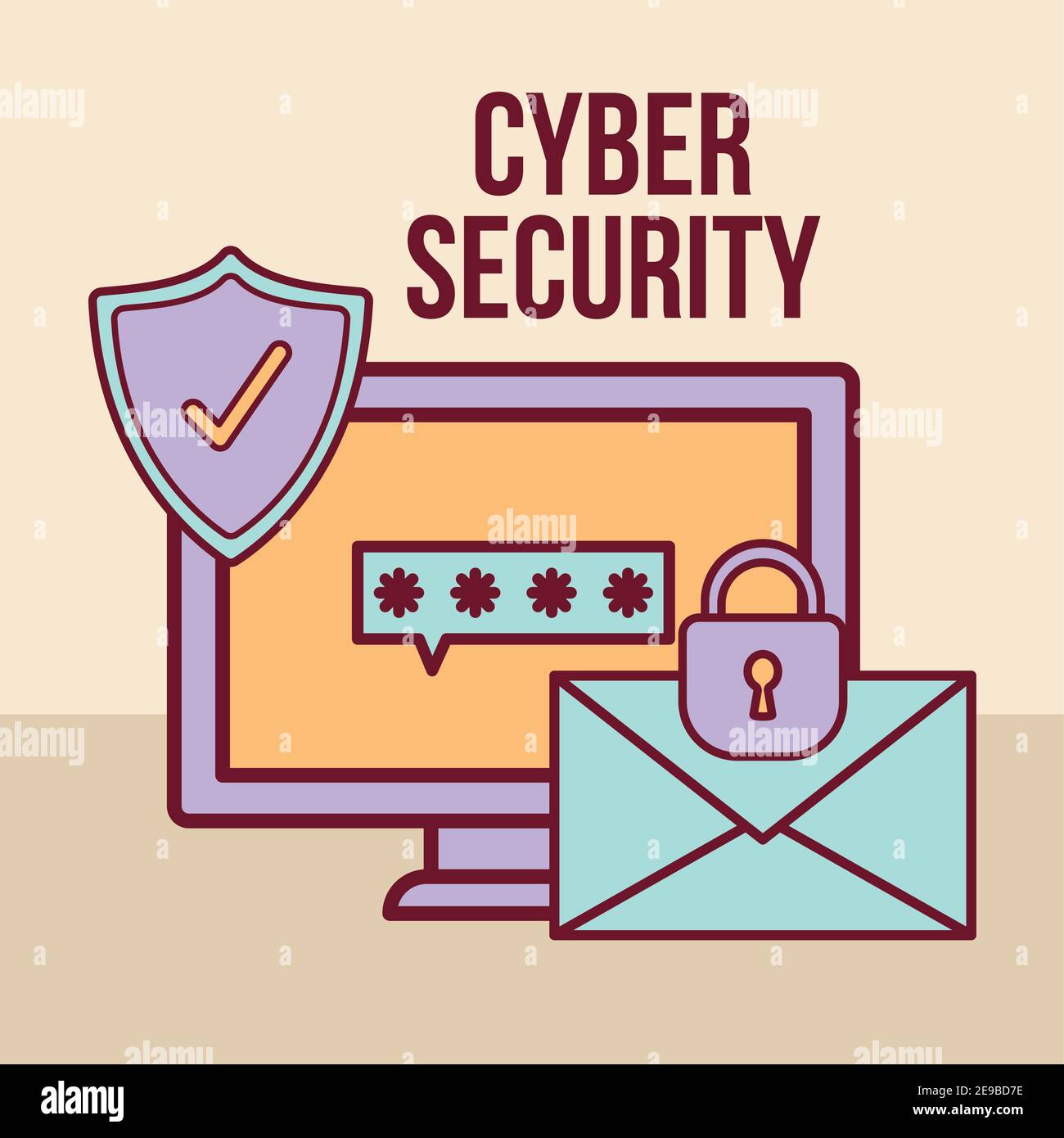 cyber security lettering and one screen with a password Stock Vector ...