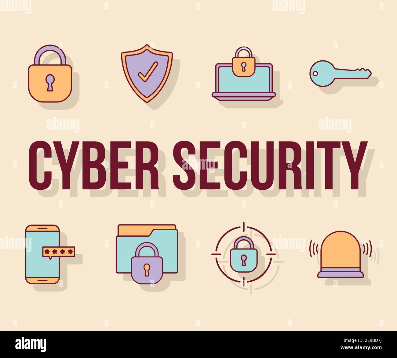 cyber security lettering and and bundle of cyber security icons Stock ...
