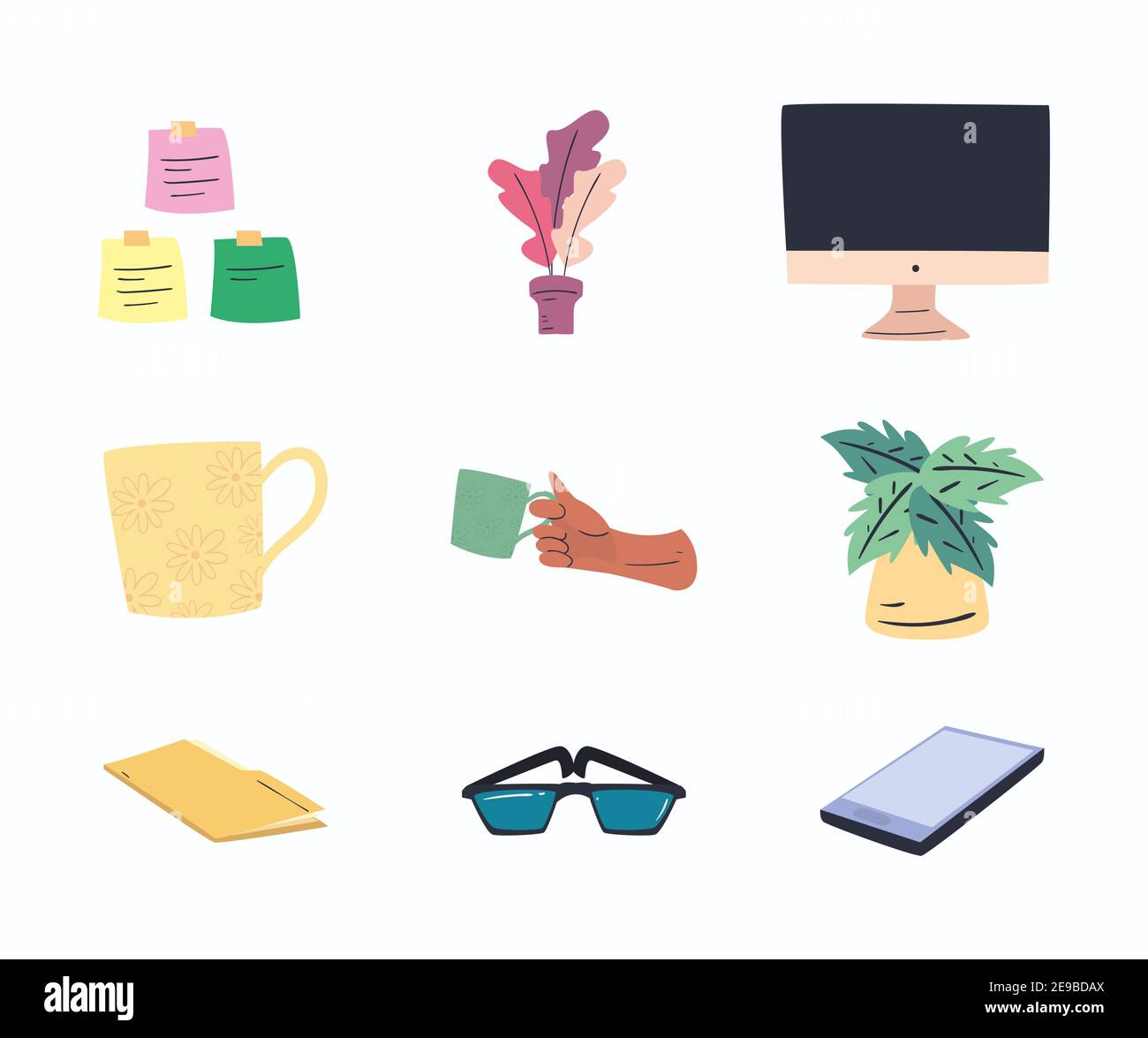 workplace symbol collection design, work office and telecommuting theme ...