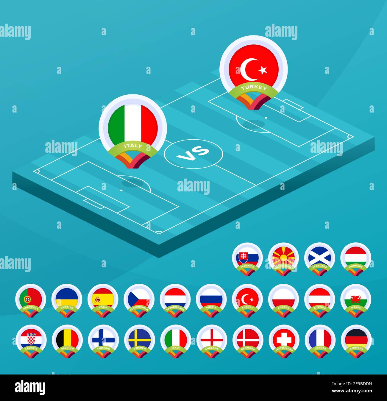 Football european 2021 championship isometric match versus teams intro ...
