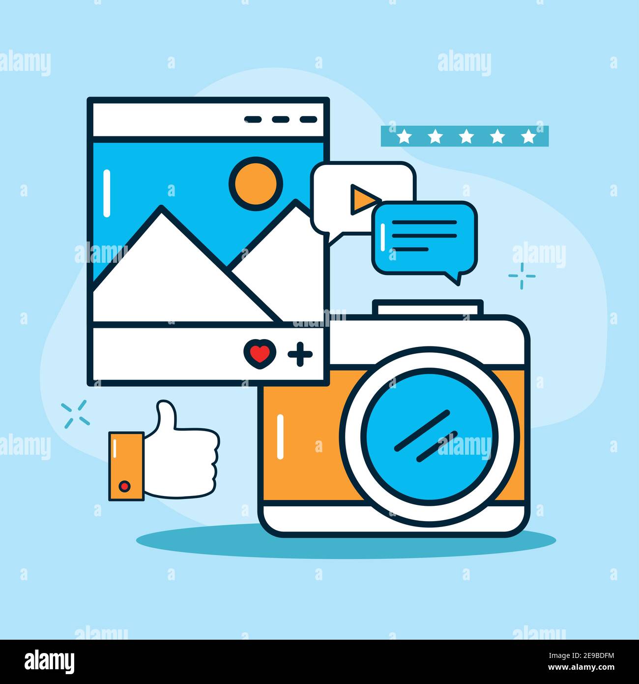 Social media camera and picture with icon set design, multimedia ...