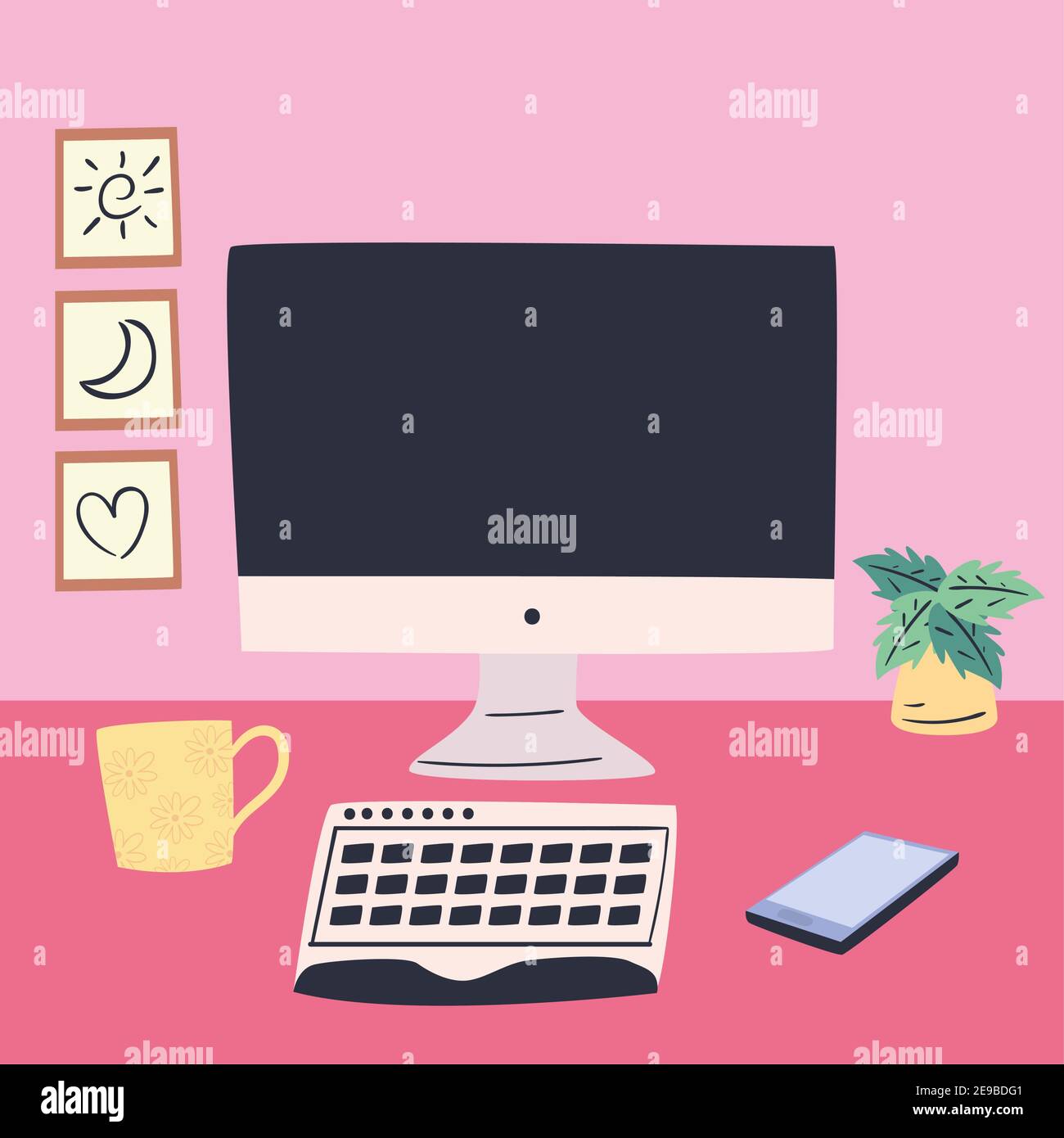 workplace desk with computer design, work office and telecommuting ...