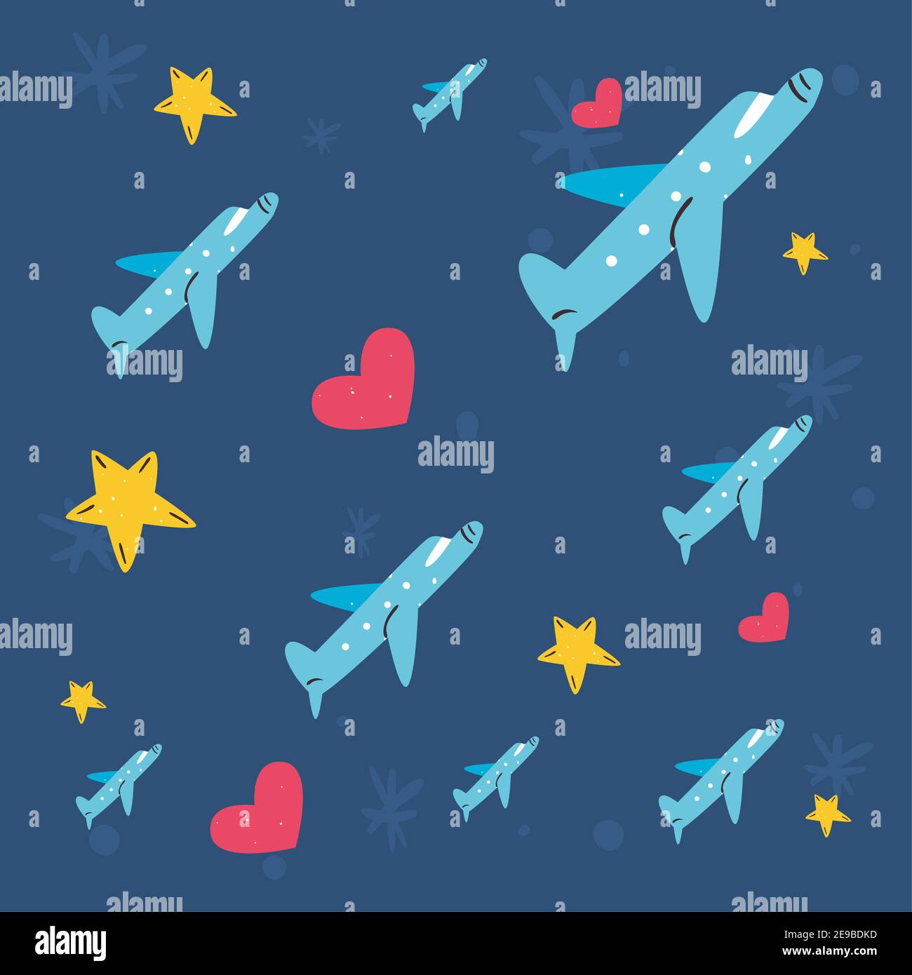 Airplanes with stars and hearts background design, Plane vehicle ...