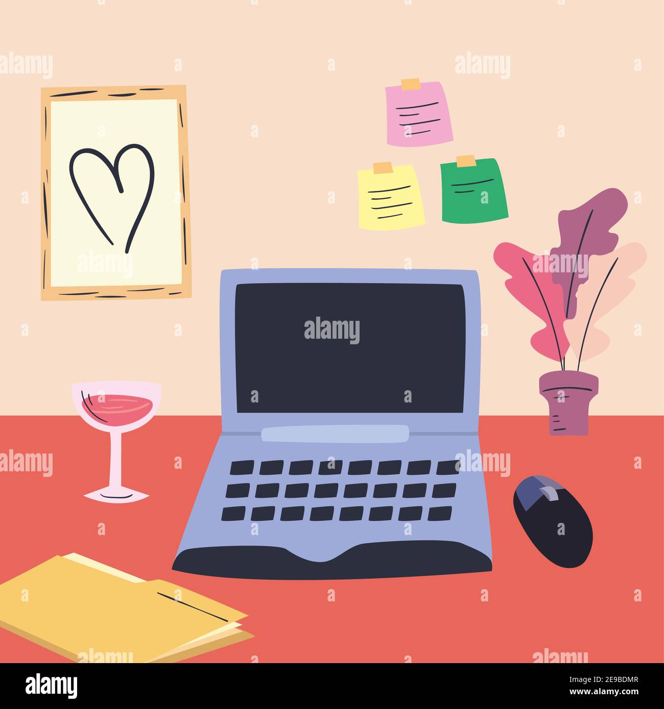 workplace desk with laptop and mouse design, work office and ...