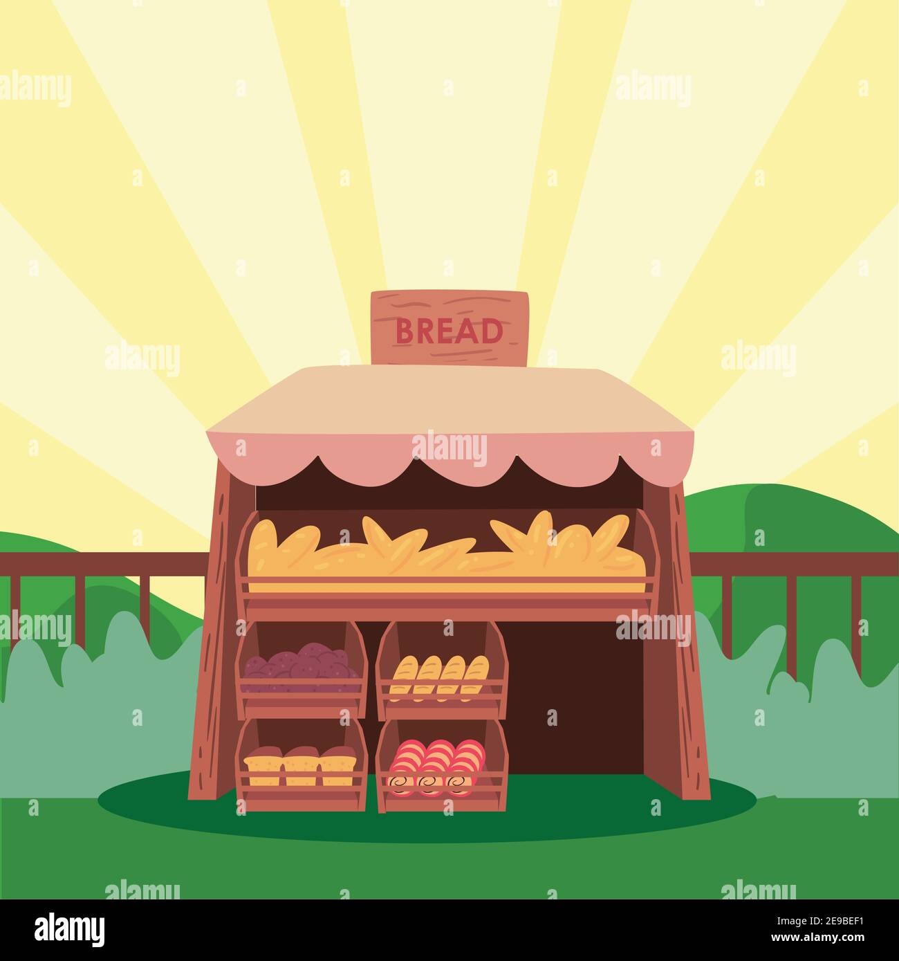 Breads market on striped background design of shop retail store and buy ...