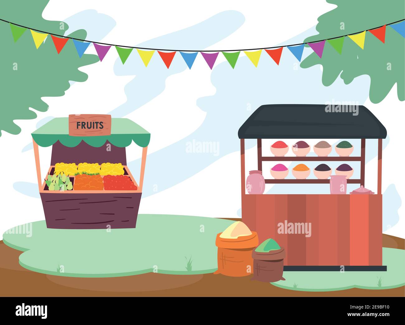 Fruits and condiments markets outside design of shop retail store and ...