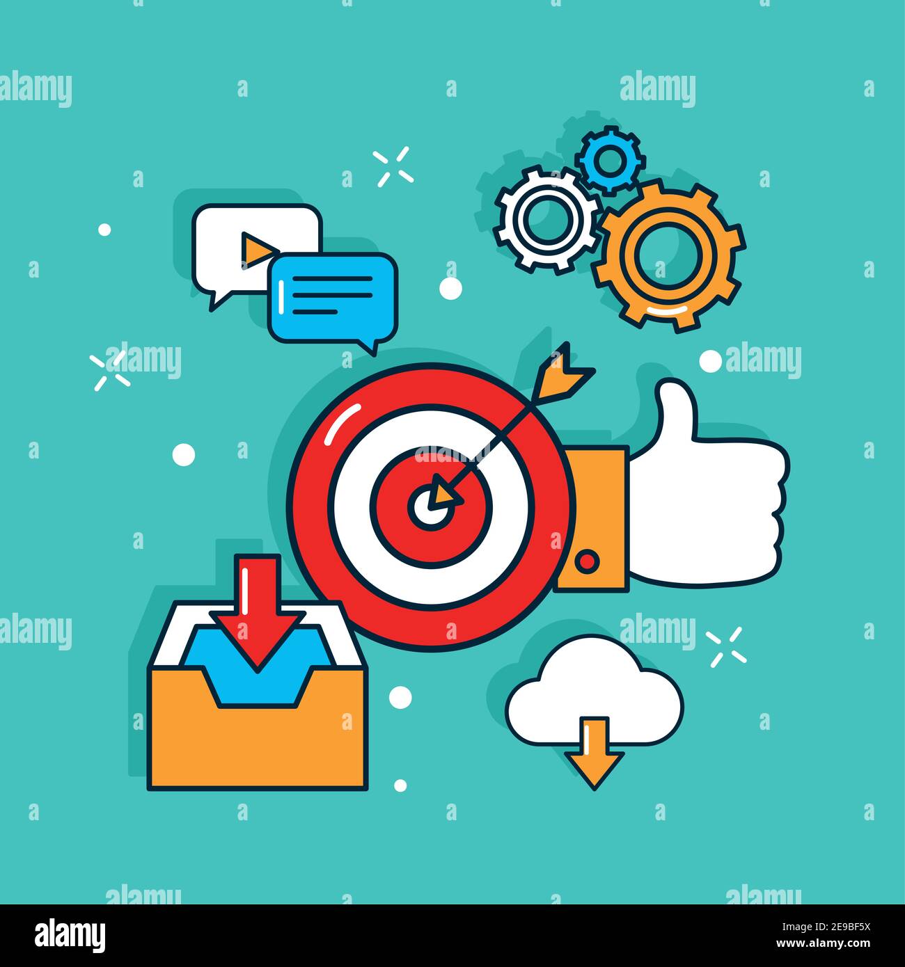 Social media target and like with icon set design, multimedia ...