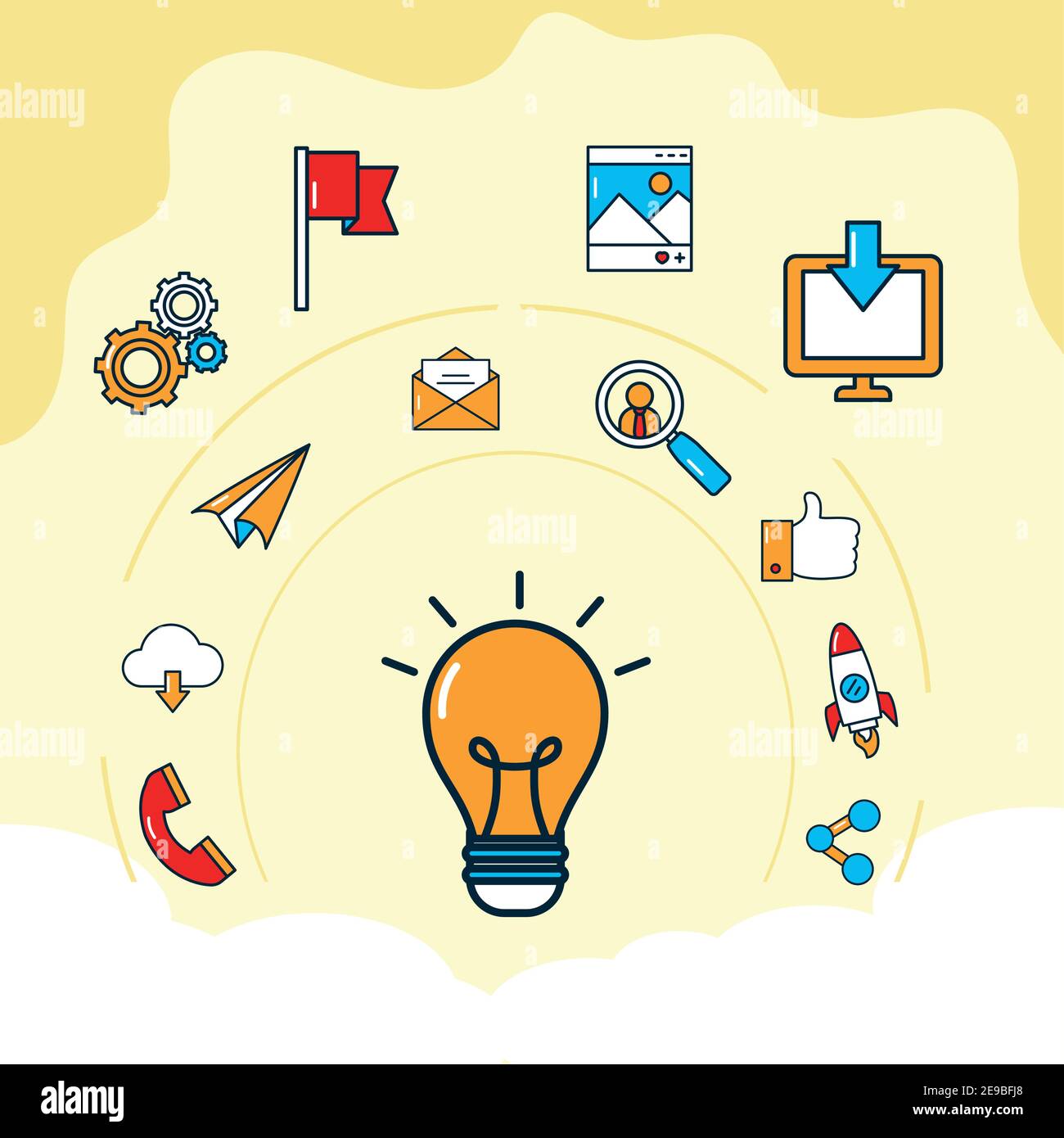 Social media light bulb with icon set design, multimedia communication ...