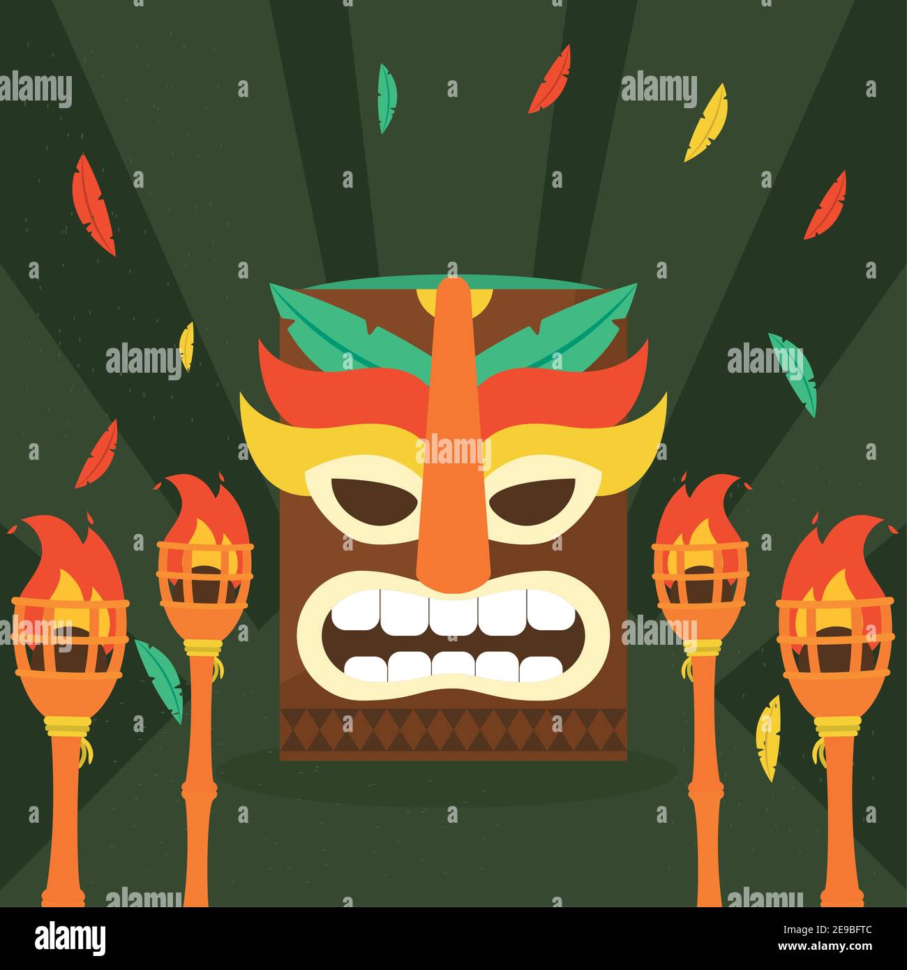 Tiki cartoon with torches design of Hawaiian tropical summer and exotic ...