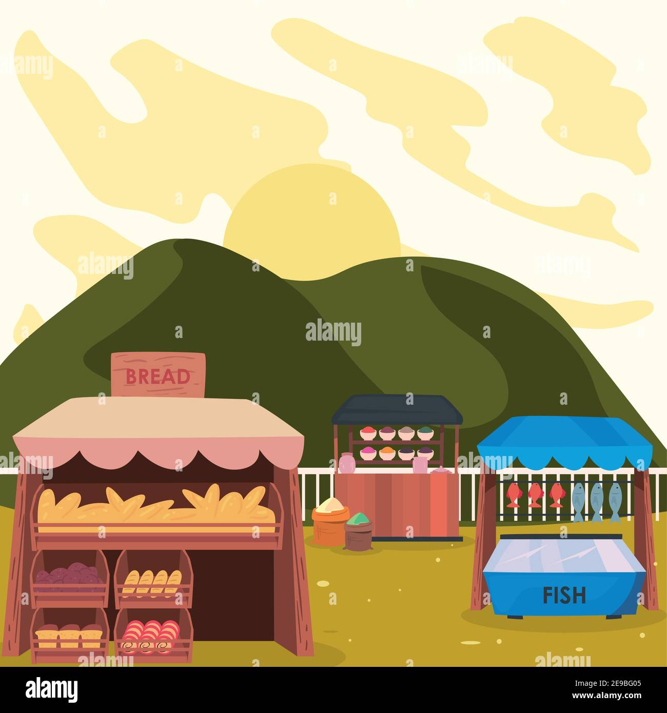 Fish breads and condiments markets design of shop retail store and buy ...