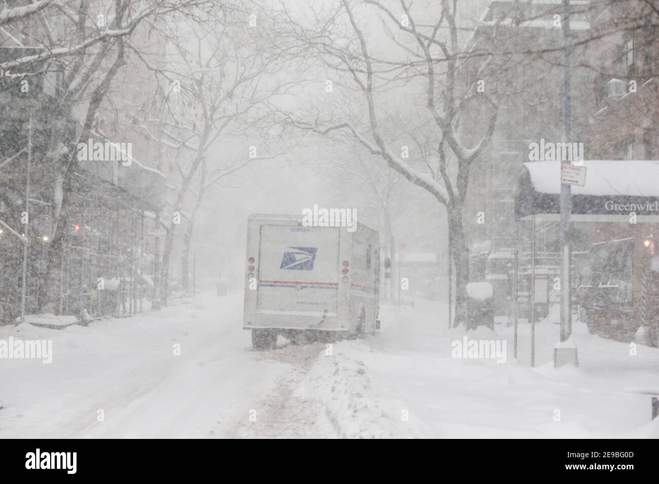 New York City , NY USA A US Postal Truck in the snow in New York City ...