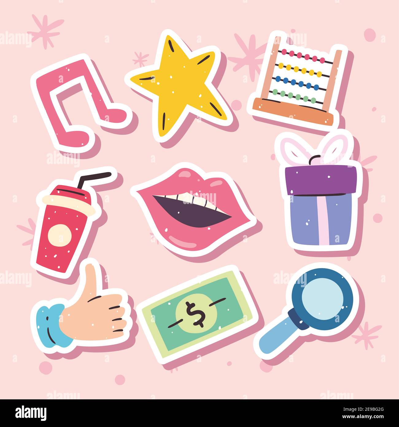 cute miscellaneous stickers icon set design, badges ornament and ...
