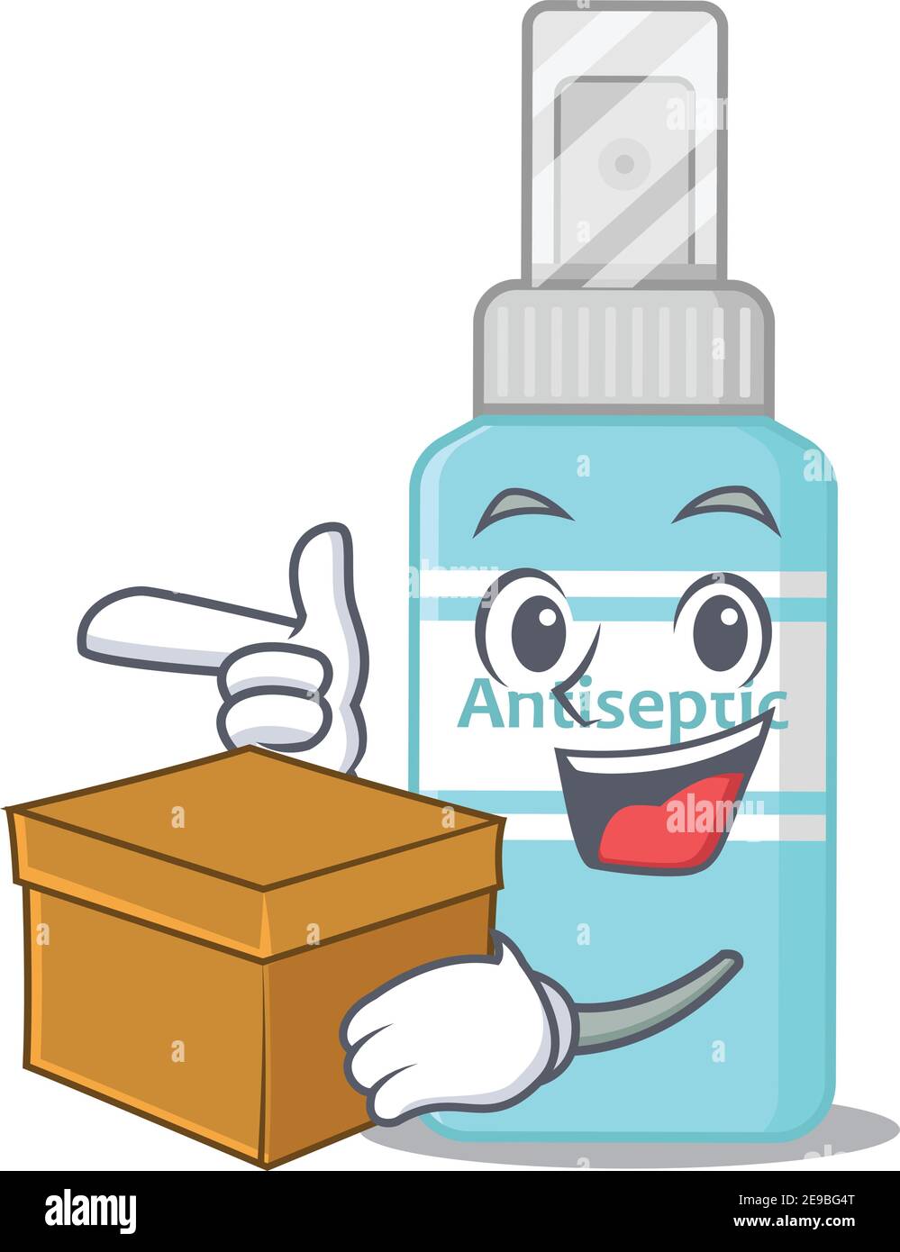 A smiling antiseptic cartoon mascot style having a box. Vector ...