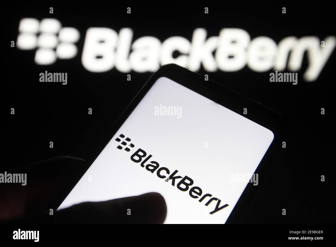 In this photo illustration, a BlackBerry logo seen displayed on a ...