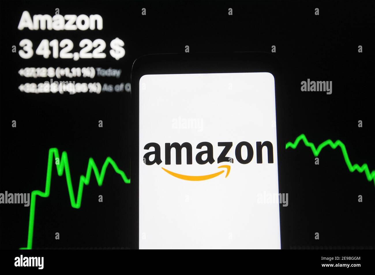 In this photo illustration, an Amazon logo seen displayed on a ...
