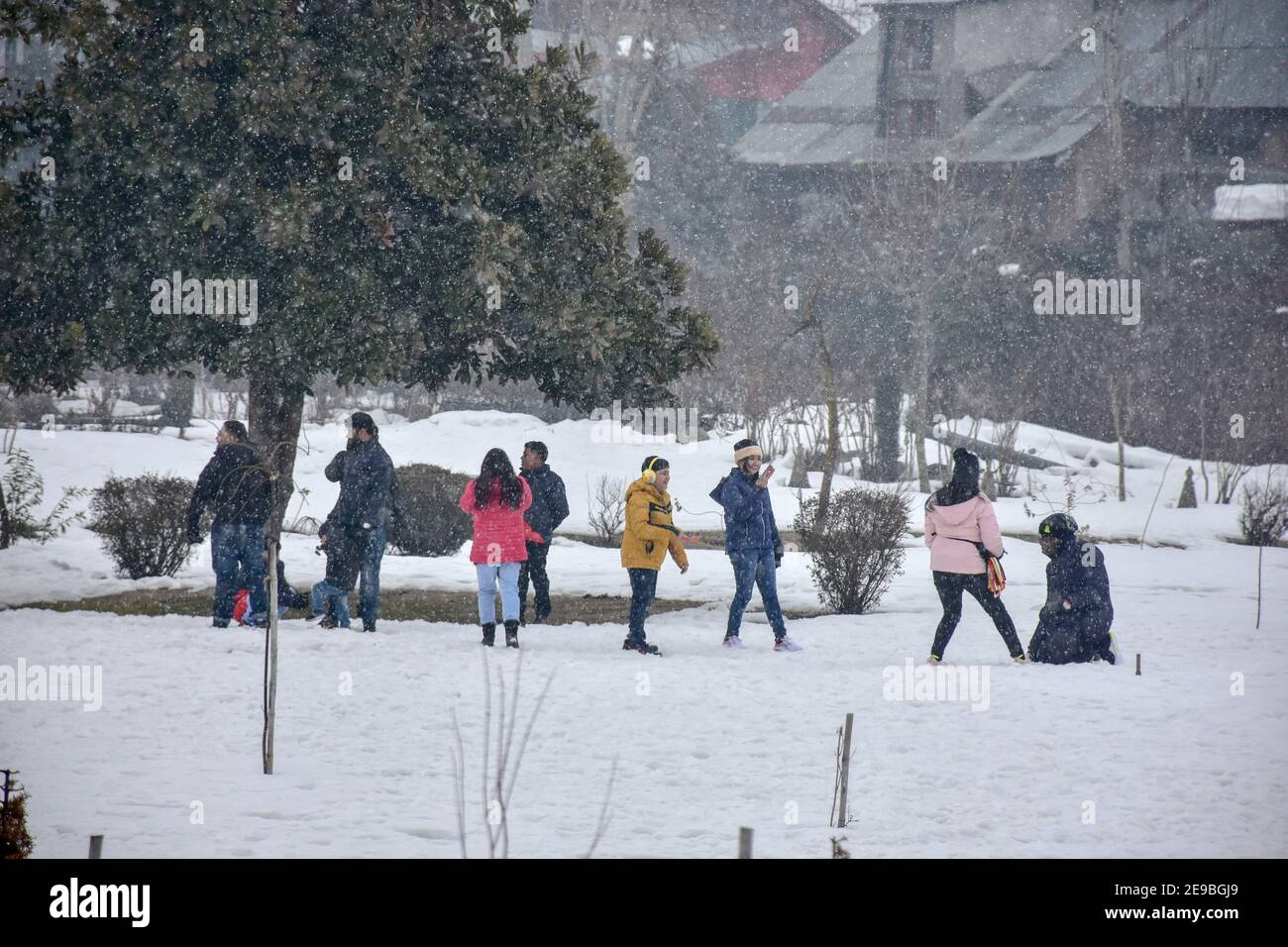 Srinagar, India. 03rd Feb, 2021. Visitors walk inside a snow covered ...