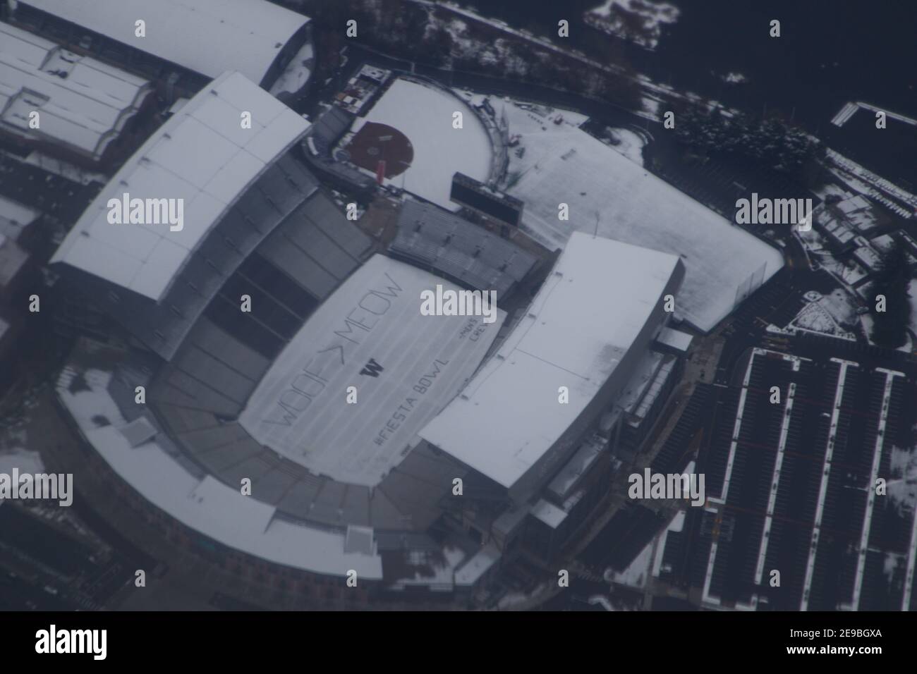 Aerial view of a stadium covered in snow, Seattle, USA Stock Photo - Alamy