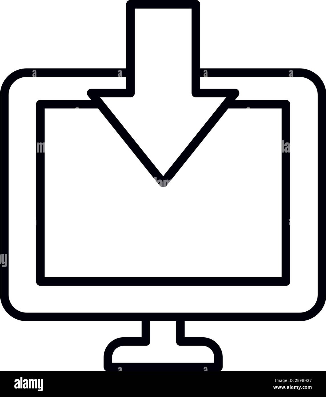 computer and download arrow over white background, line style, vector ...