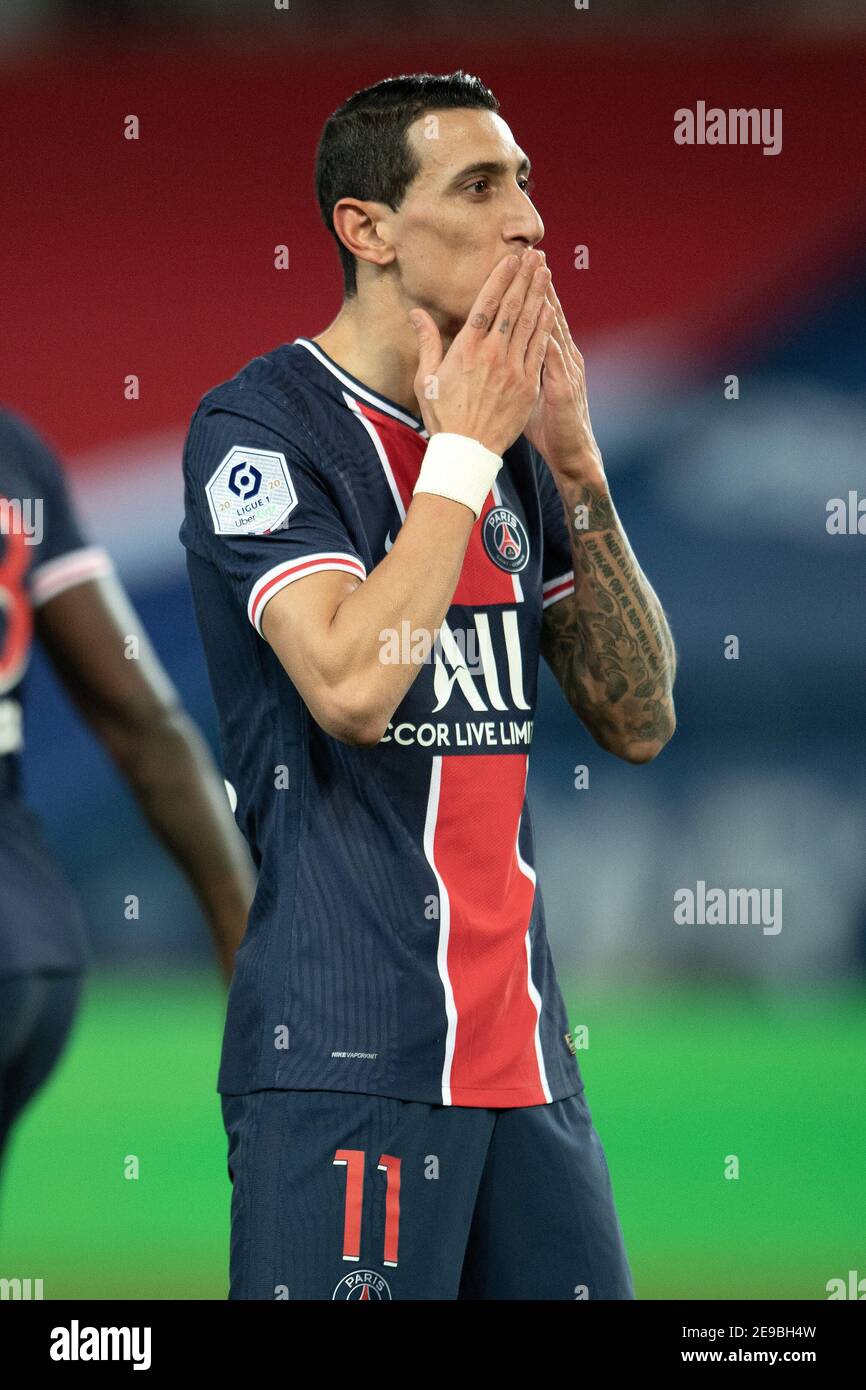 Angel Di Maria of PSG celebrates his goal during the Ligue 1 match ...