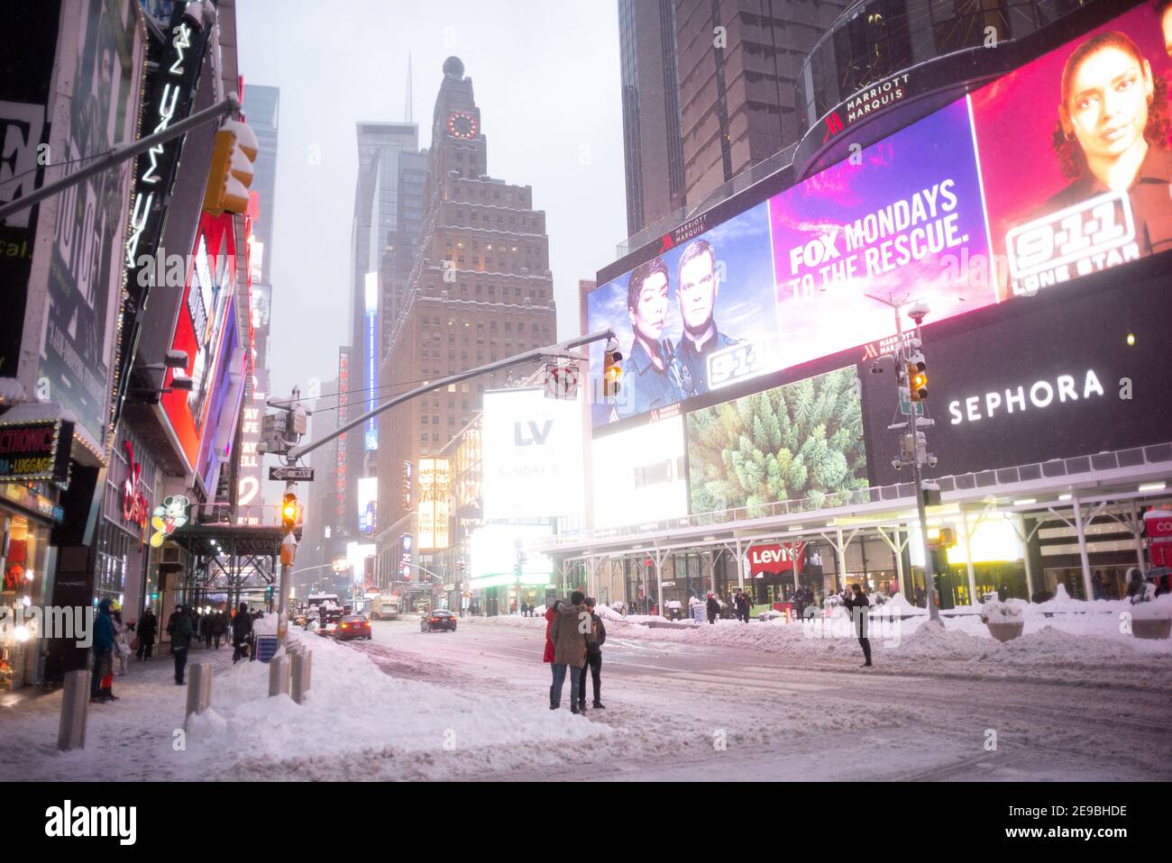 Snow Covered Times Square Stock Photo - Alamy