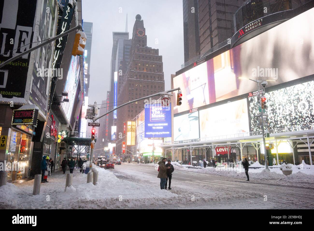 Snow Covered Times Square Stock Photo - Alamy