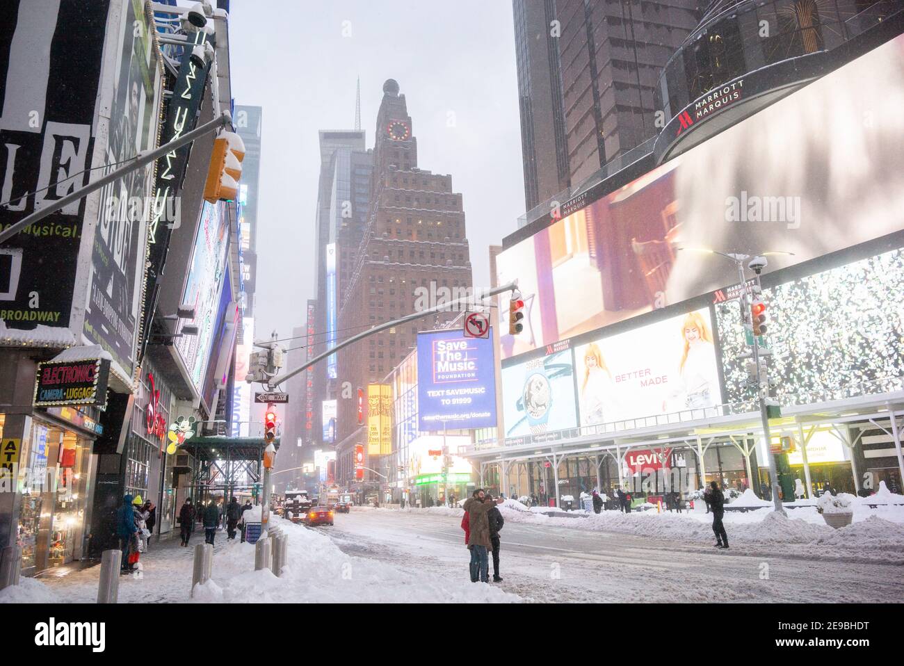 Snow Covered Times Square Stock Photo - Alamy