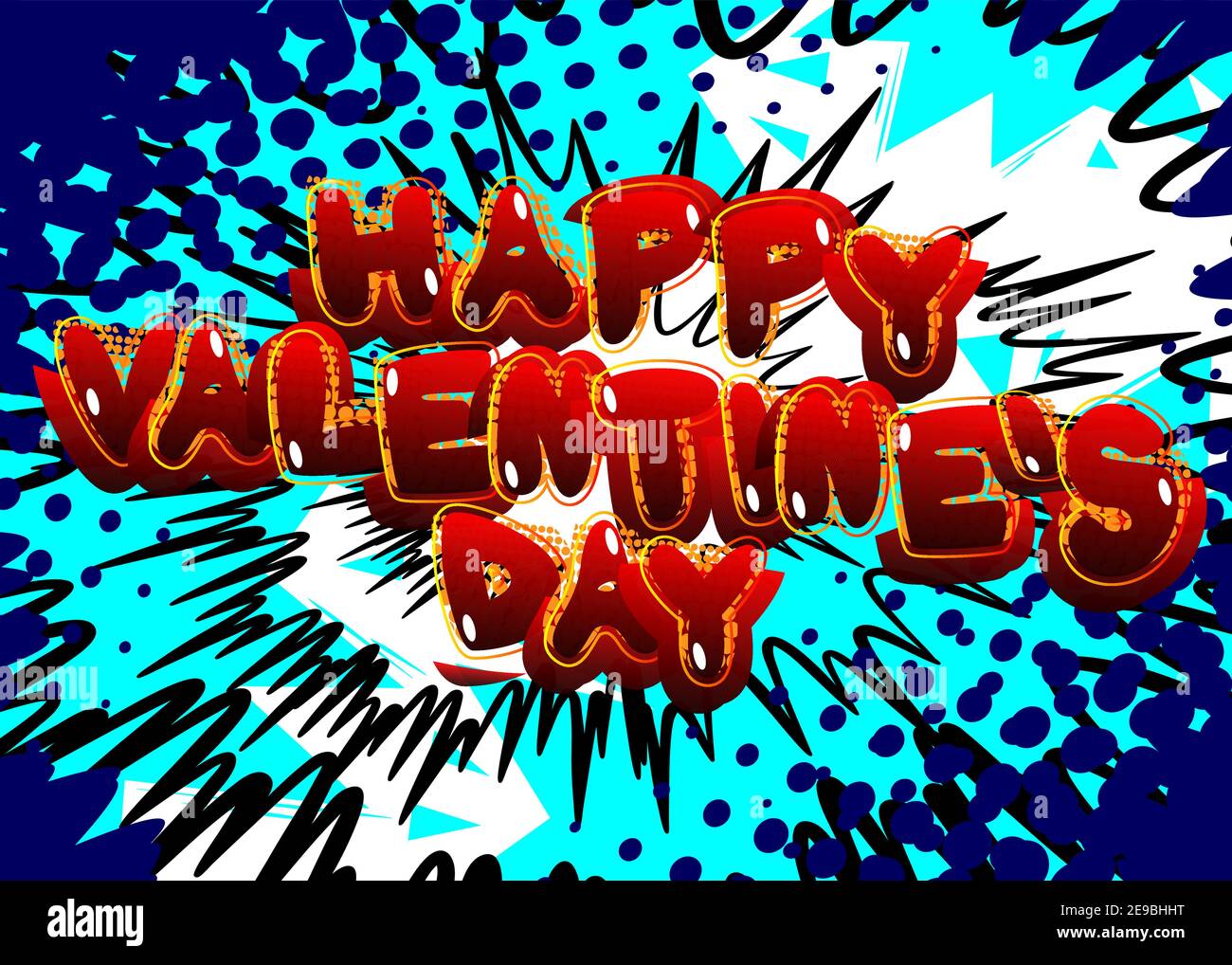 Comic book Happy Valentine's Day greeting card on cartoon background ...