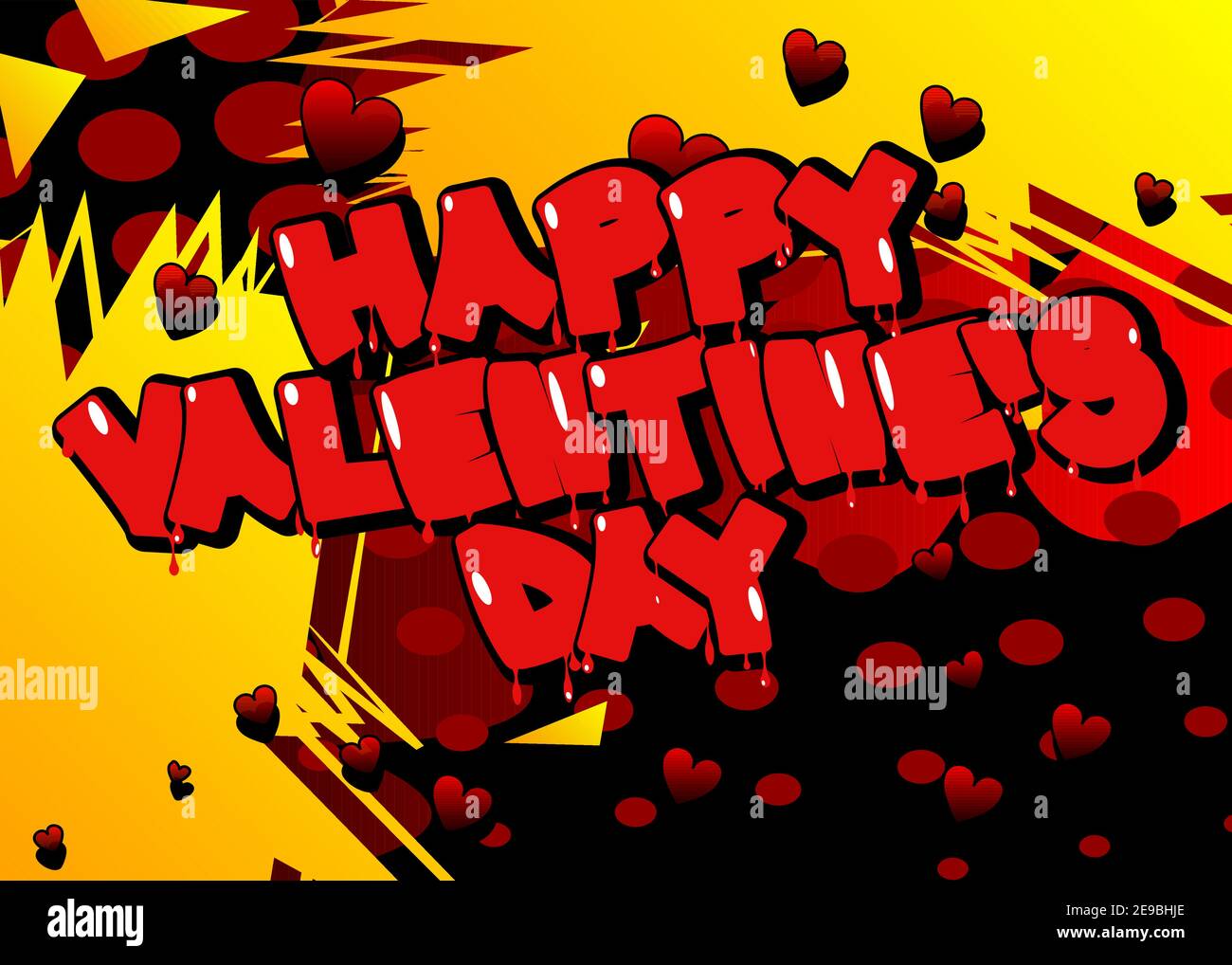 Comic book Happy Valentine's Day greeting card on cartoon background ...