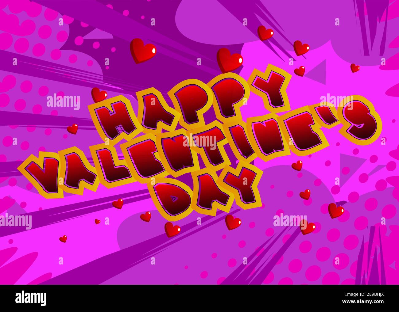 Comic book Happy Valentine's Day greeting card on cartoon background ...