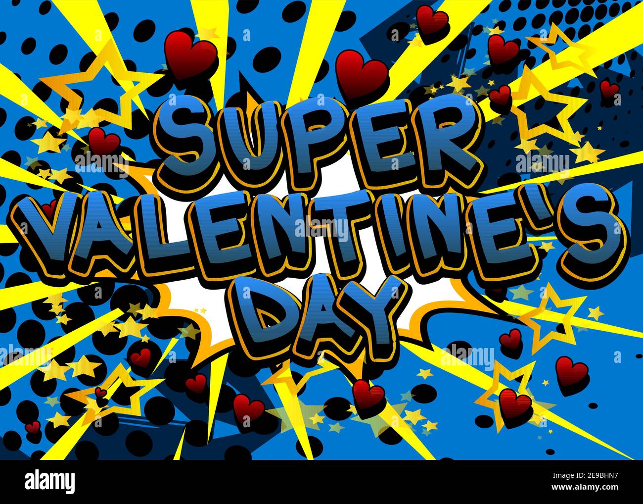 Comic book Super Valentine's Day greeting card on cartoon background ...