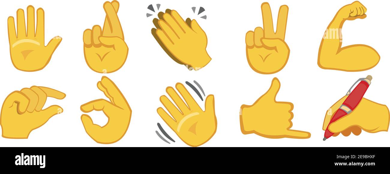 Vector illustration of emoticons of hands with different gestures Stock ...