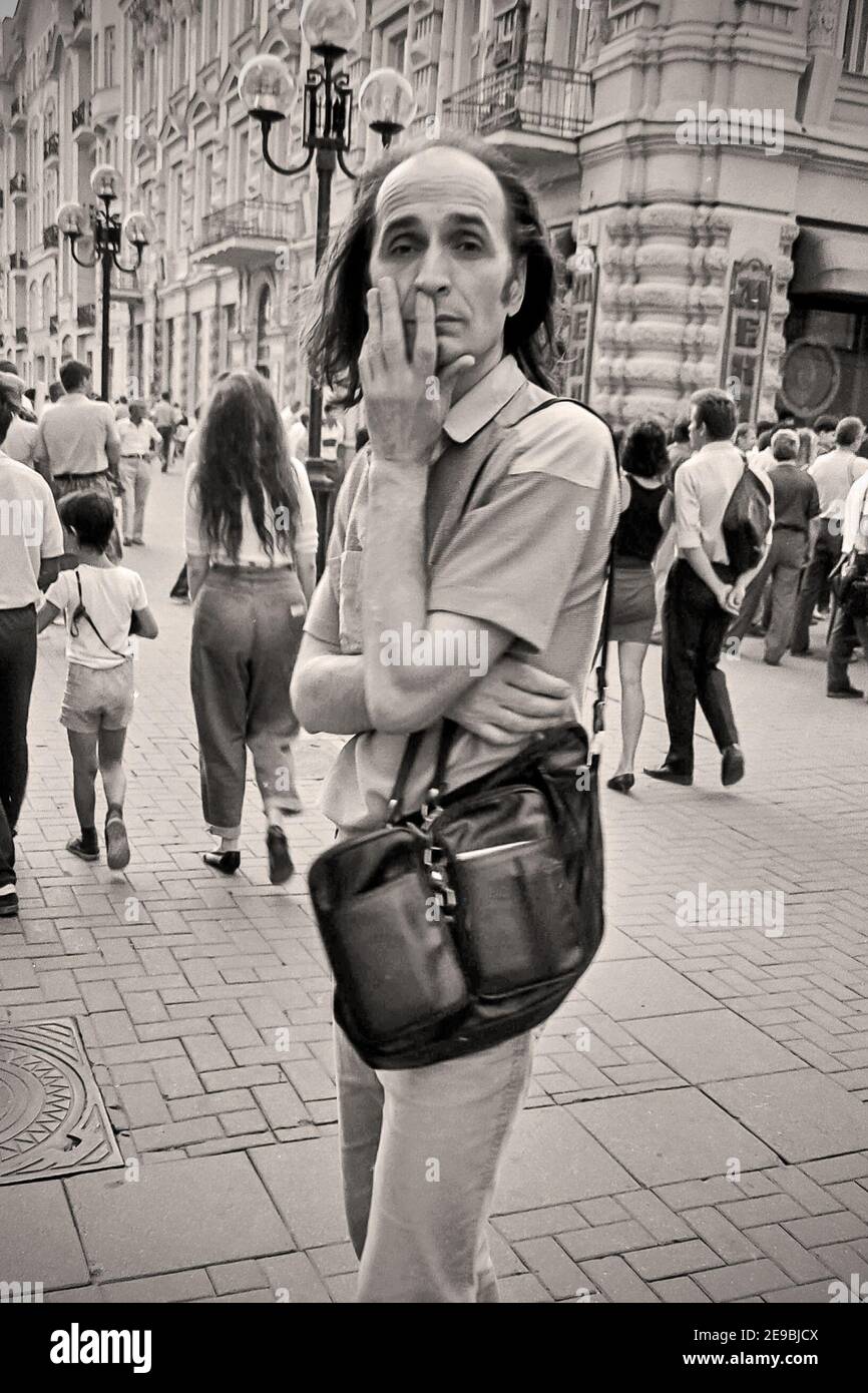 Strange passerby. Arbat Street, 80s-90s, Moscow, capital; Russia Stock ...